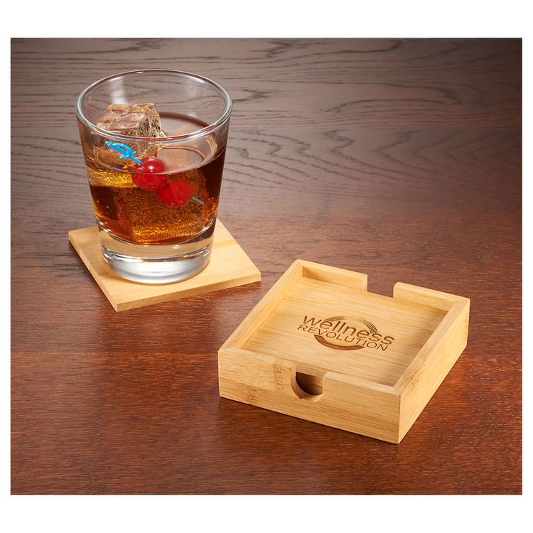 Bamboo Coaster Set - Custom Branded Promotional Coasters - Swag.com